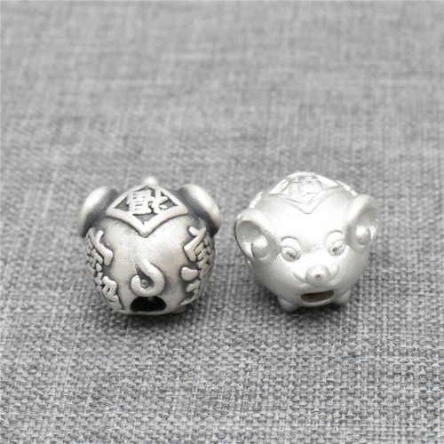 2 Fine Silver Chinese Fortune Mouse Beads 3D Treasure Fill The Home for ...