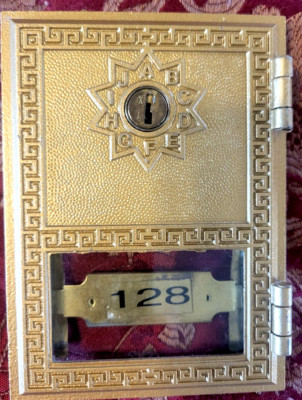 Beautiful Antique Brass Post Office Lock with original Key and Mounting ...