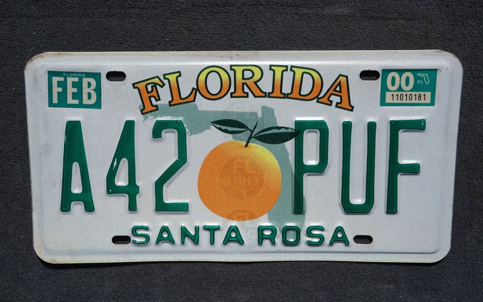 Florida SUNSHINE License Plate A 420 - PUF Orange Circle = 0 | eBay
