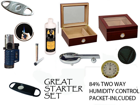 Starter Cigar Humidor Combo LIHTUN Cigar Humidor, Leather Cedar Wood