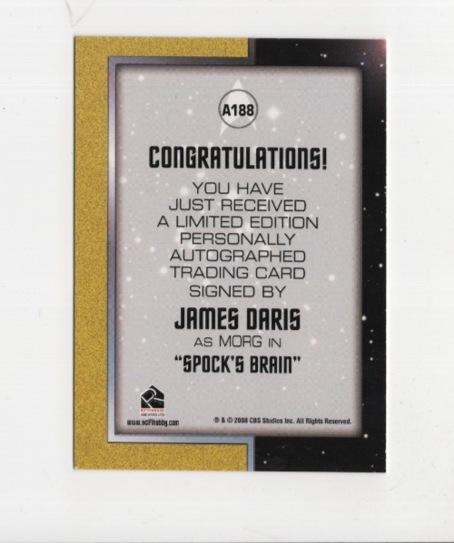 JAMES DARIS STAR TREK AUTOGRAPH SERIES 2008 RITTENHOUSE MORG AUTO CARD ...