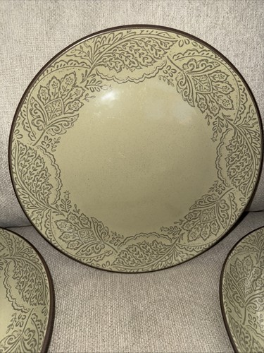 PTS 222 Fifth Stoneware Dinner Plates 10 3/4" Chandi Sage Green Brown ...