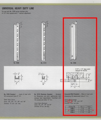 CAPITOL #2396-2-72" RECESSED WALL STANDARD, STEEL, FOR 3/4" THICK ...