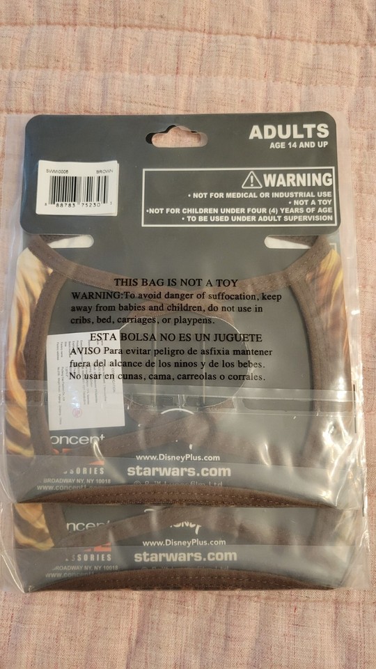 Star Wars Chewbacca Fabric Face Mask Adult Size Age 14+ Chewy Wookie ...