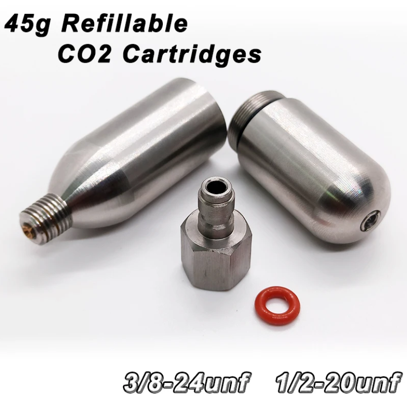 45g Co2 Cartridge Refillable 3/8-24UNF, 1/2-20UNF Thread Inflatable ...
