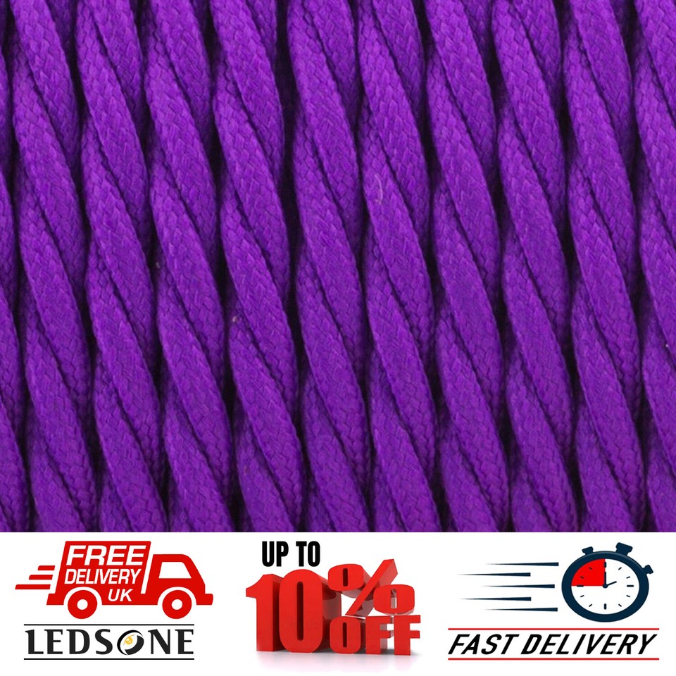 2/3 Core Twisted Braided Fabric Cables Vintage Style Coloured Wire Lamp ...