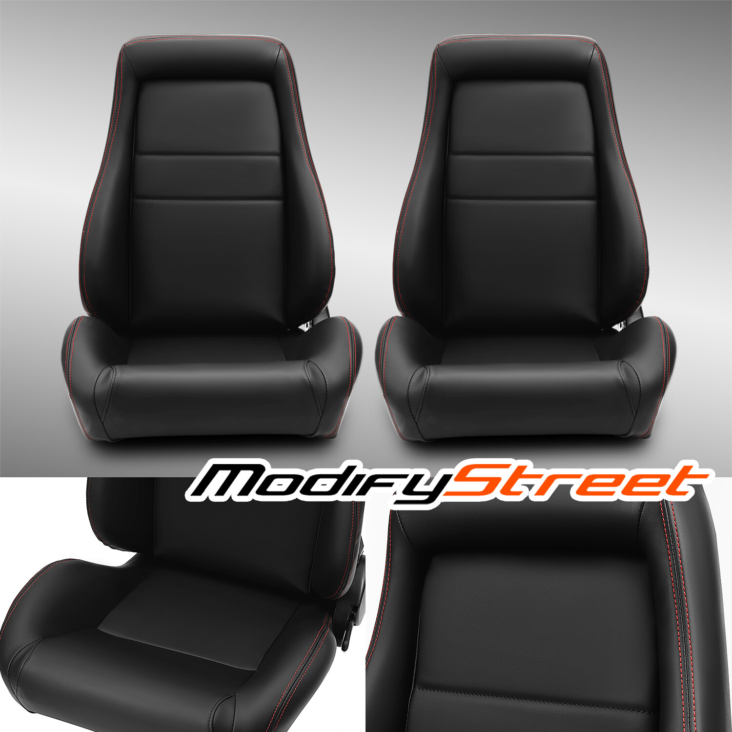 Universal 1 Pair Black OBS Style Seats Reclinable PVC Leather Car Seats ...