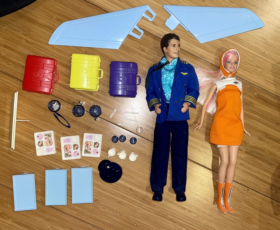 RARE 1999 COMPLETE Mattel BARBIE Blue Airplane Jet SOUND WORKS + Barbie ...