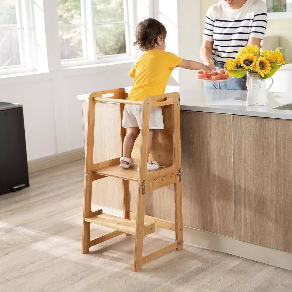 4-in-1 Standing Tower for Toddlers and Kids 1-6 Years, Bamboo Kitchen ...