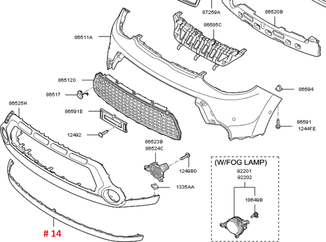 Kia OEM 2014 Soul Front Bumper Grille-valance 86512B2100 for sale ...