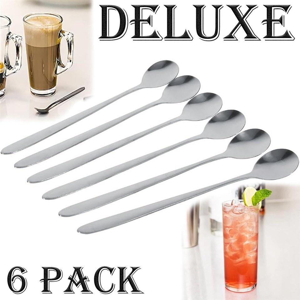 6x Long Handle Latte Spoons Coffee Tea Dessert Ice Cream Sundae Spoon ...