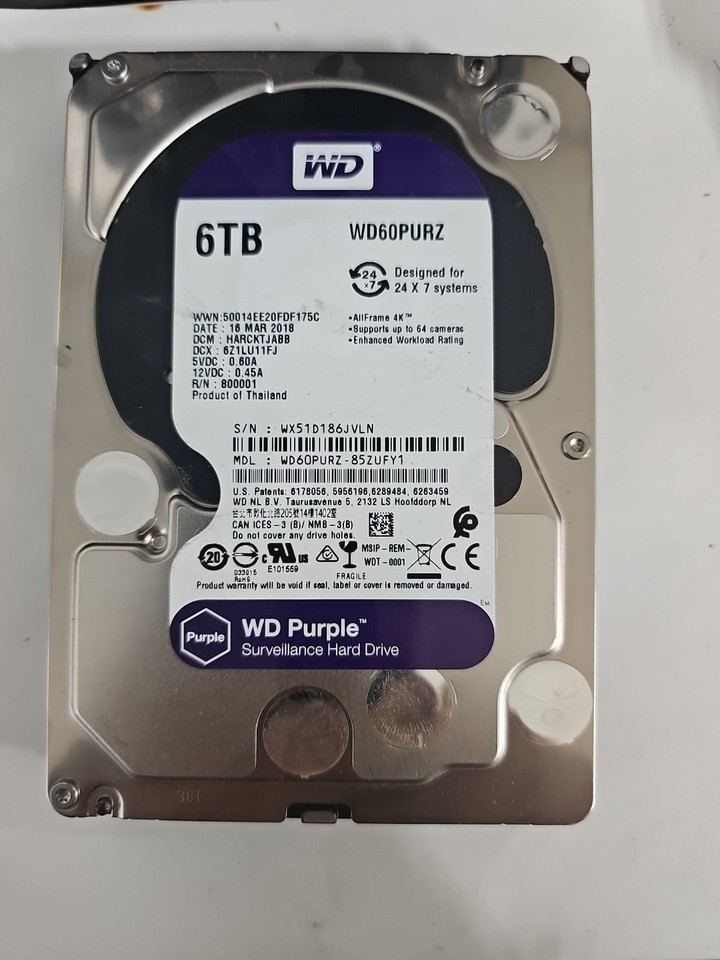 WD Purple 6TB Surveillance Hard Drive WD60PURZ-85ZUFY1 *Tested & Wiped ...