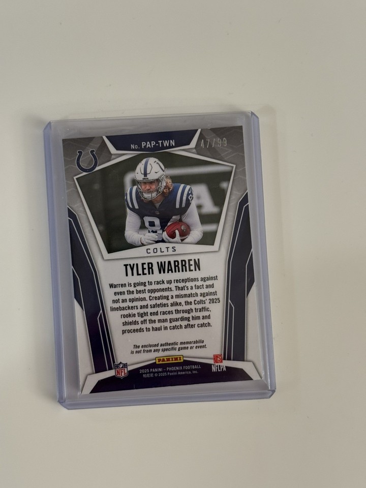 2025 Panini Phoenix, Tyler Warren Pandora Patch /99 Indianapolis Colts ...