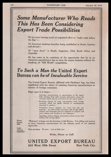 1916 United Export Bureau New York City Foreign Commerce Job Listing ...