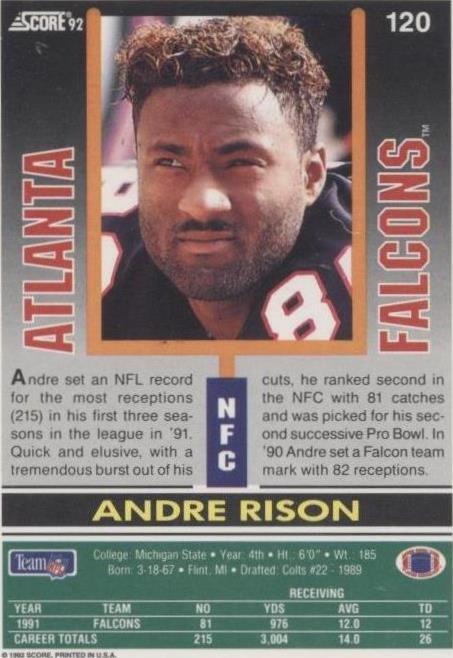 Las mejores ofertas en 1992 Score Andre Rison #120 | eBay