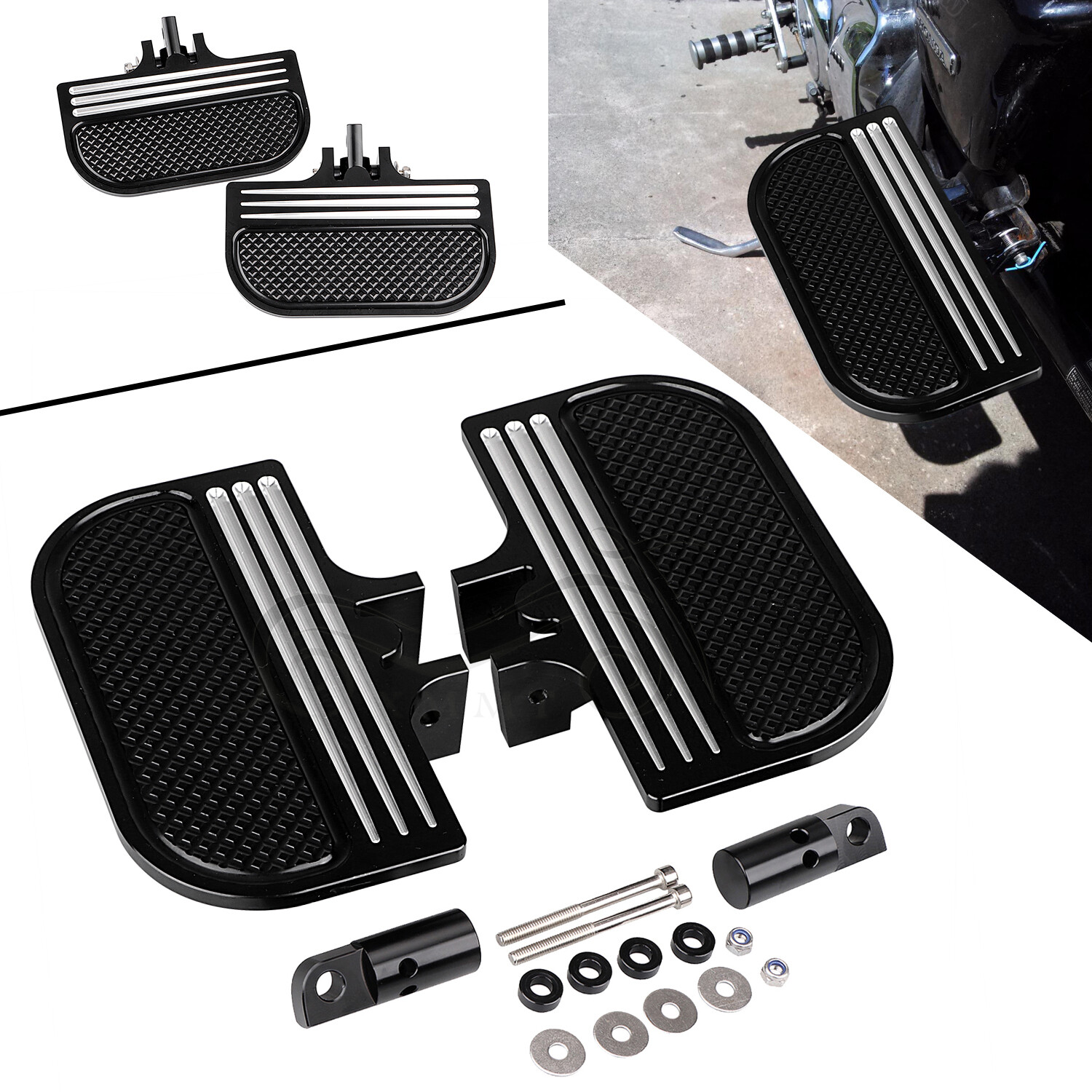 Black Mini Floorboards Male Mount Foot Pegs Fit For Harley Dyna Wide ...
