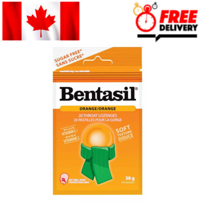 2 PACK Orange Bentasil Cough & Throat Lozenges 20 Sugar Free Lozenges ...