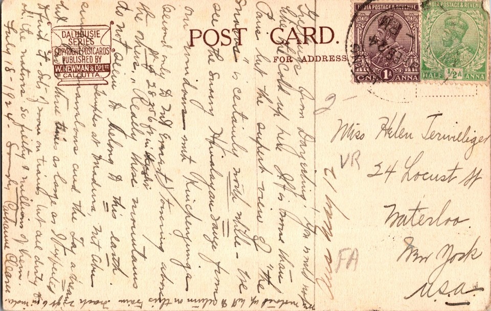 1924 India RPPC Himalayan Railway double loop Postcard Cover to USA New ...