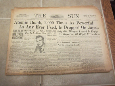 Baltimore Sun Newspaper August 7 1945 Atomic Bomb 2,000 Times Powerful ...