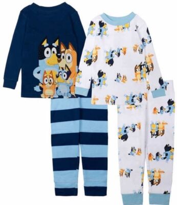 4 Piece Bluey Pajamas Set Boy Girl Shirt Pant 5 6 7 Cotton Disney Bingo ...