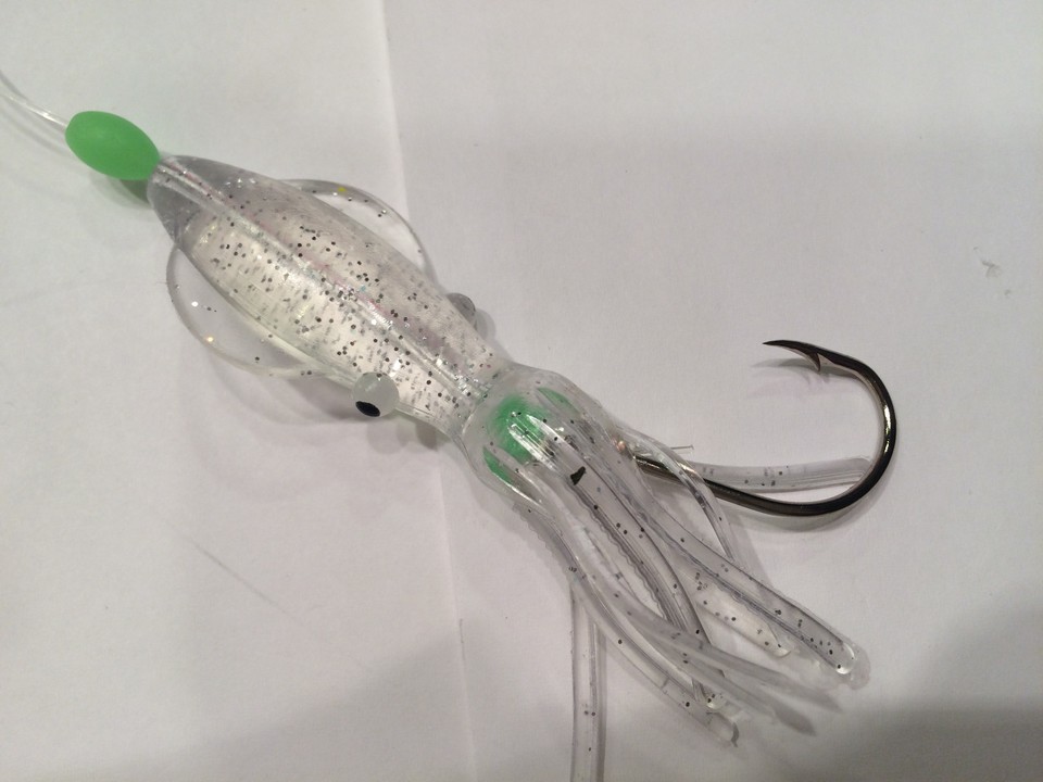 2x HOMEMADE FLUKE FLOUNDER RIGS HOLOGRAPHIC SQUID LURE SEA BASS COD ...
