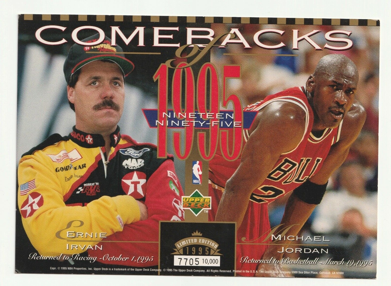 MICHAEL JORDAN /E.IRVAN 1995 Upper Deck UD COMEBACKS /10000 Oversized 5 ...