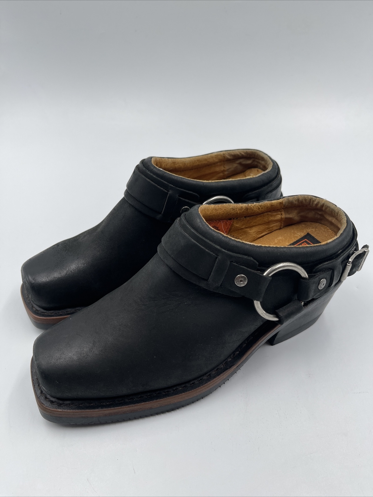 HARLEY DAVIDSON HARNESS MULES BLACK LEATHER Slip On A… - Gem