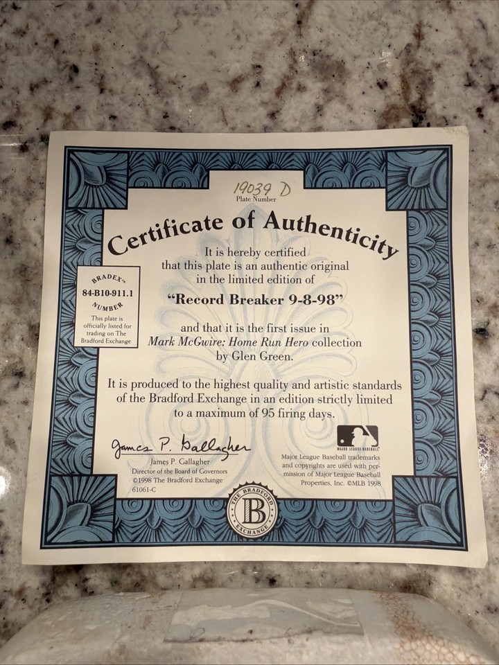 1998 Bradford Mark McGwire Home Run Hero Record Breaker 9-8-98 ...