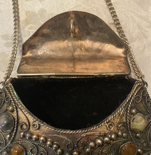 Sajai Metal Purse Handbag w/ Natural Agate Stones & Chain | eBay