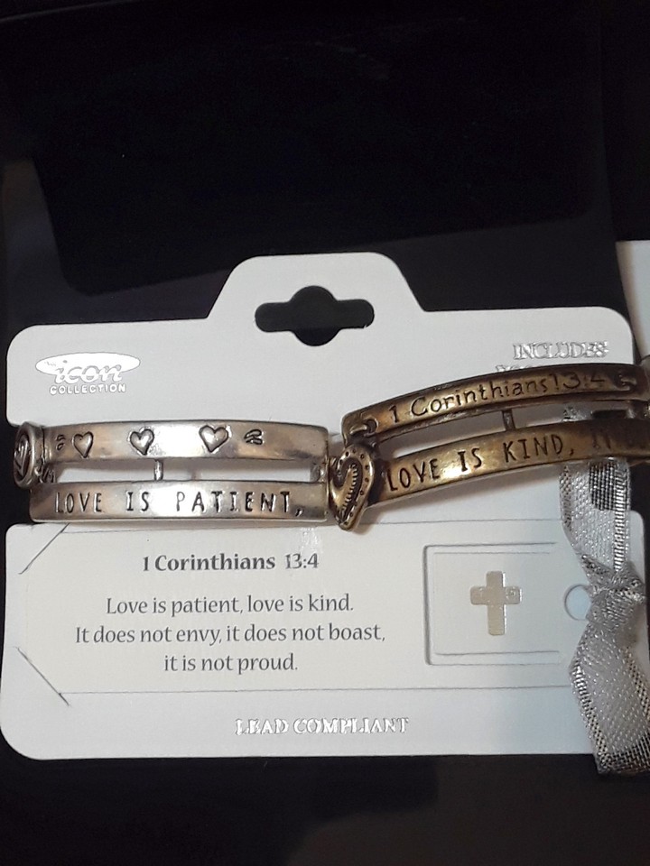 Religion Message Gold Silver Corinthians 13:4 Stretch Bracelet Love Is ...