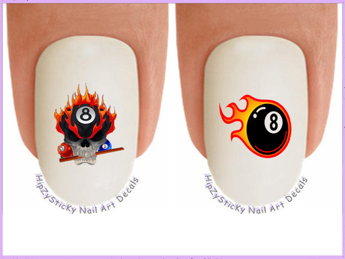 Nail Art 3036 SPORTS Pool 8 Ball Flame Skull WaterSlide Nail Decals ...