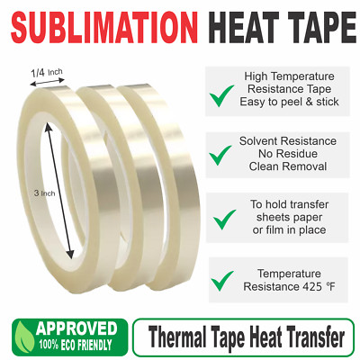 3 Roll Heat Tape Resistant Sublimation, DTF Thermal Tape 1/4 Inch X 108 ...