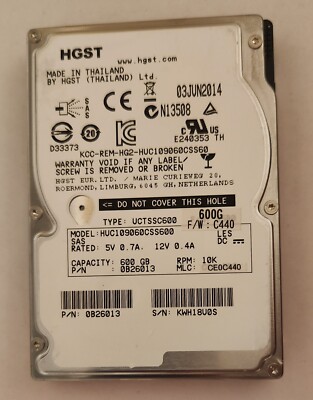 HGST 600GB 10K RPM SAS hard drive (type=UCTSSC600, model ...