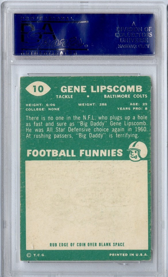 1960 Topps Football Gene Lipscomb #10 PSA 5 | eBay