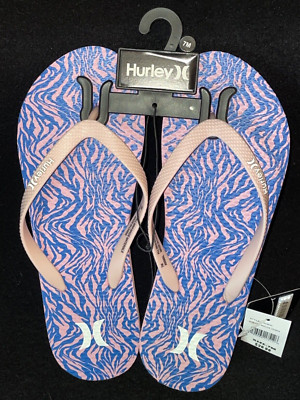 Hurley Surf Brand Women's Pink & Blue MAUVE ZEBRA Flip Flops Sandals 7M ...