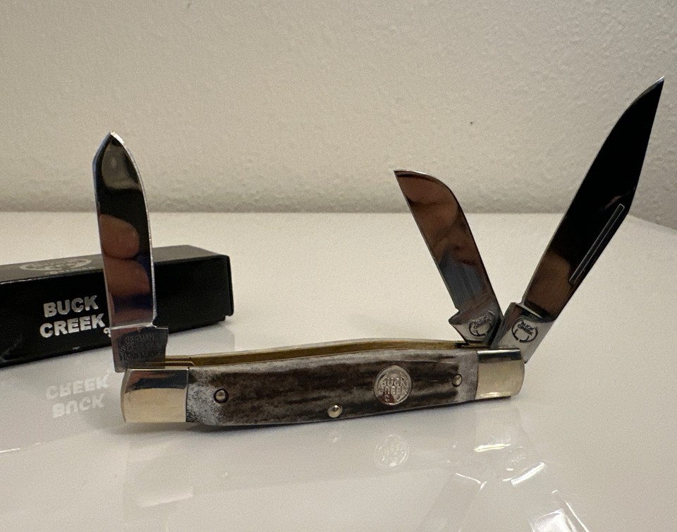 German Bull handmade vintage Stockman Knife Stag Handles 3 Blades 4.25 ...