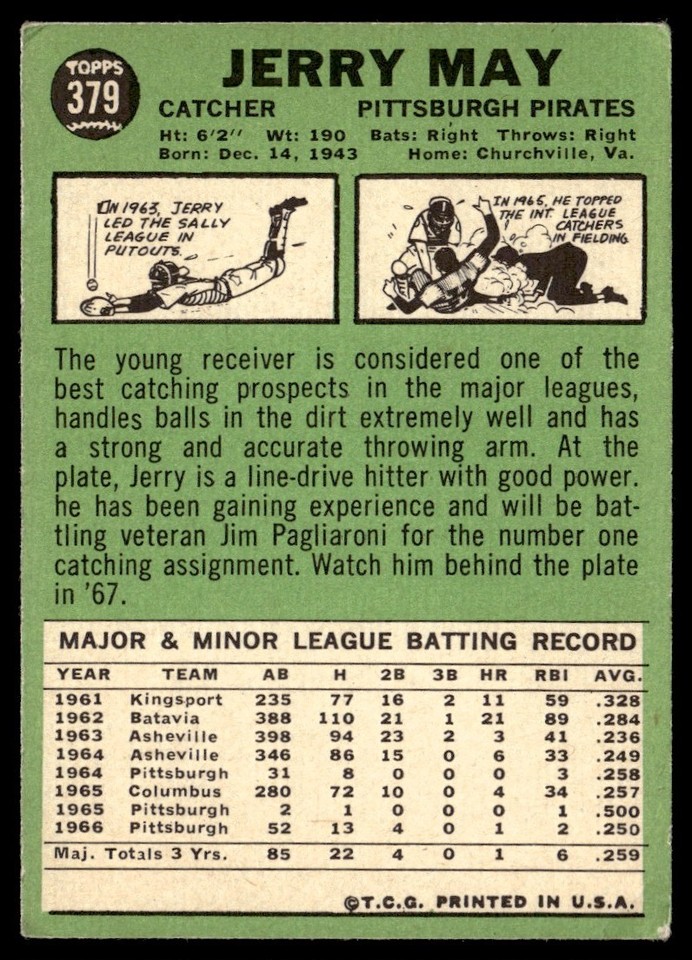 1967 Topps Jerry May - Pittsburgh Pirates #379 | eBay
