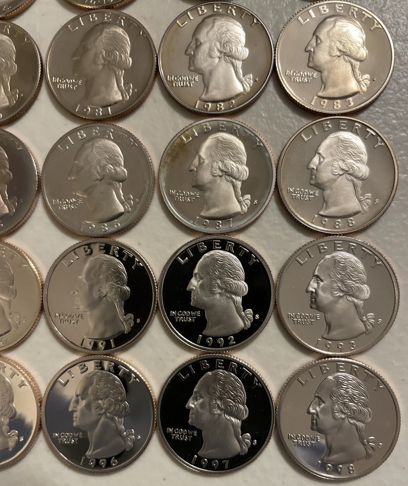 1965-67 P 1968-1998 S Washington Quarter Proof 33 Coin Set US Mint ...