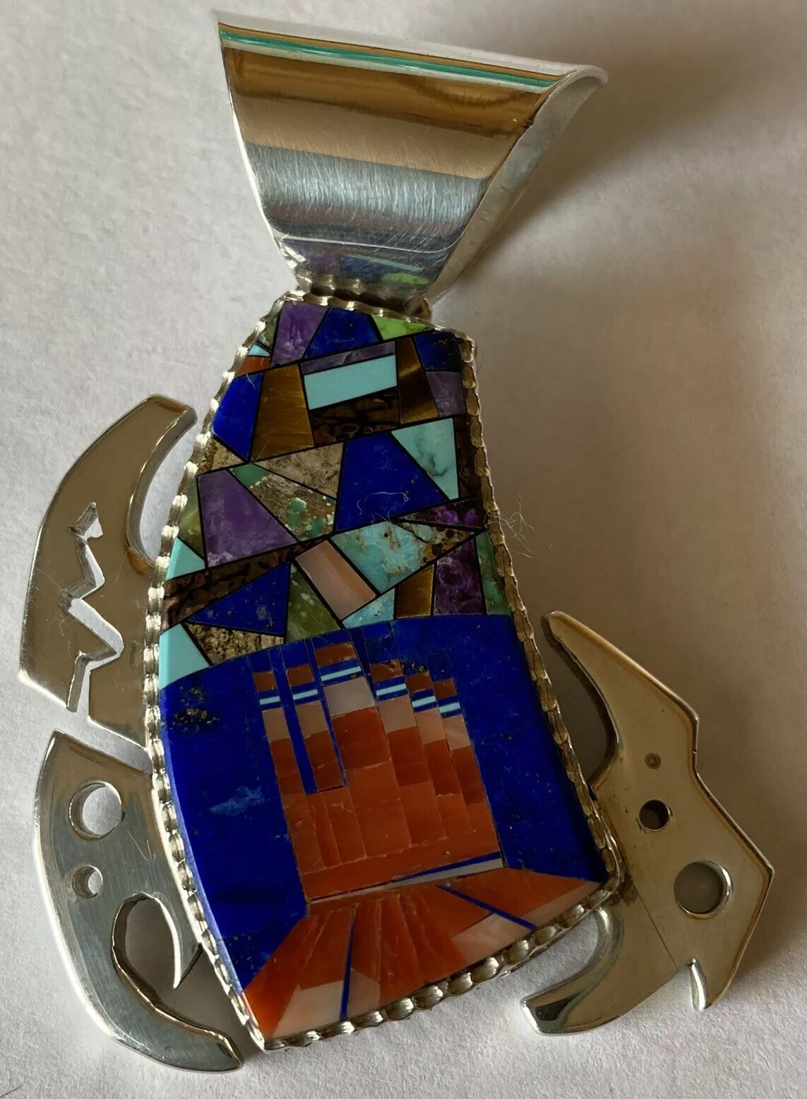 Signed Navajo Alvin Yellowhorse Sterling Silver Monument Valley Inlay ...