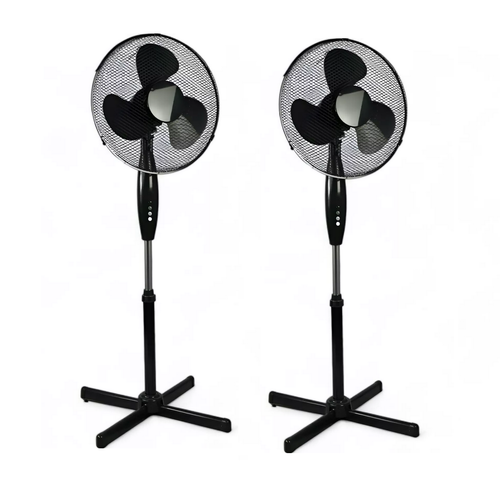 2 x Daewoo 16 Inch Black Pedestal Electric Portable Fan for Home Office ...