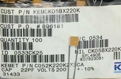 C052K220K2X5CA KEMET Cap Ceramic 22pF 200V BX 10% Radial 40 PIECES | eBay