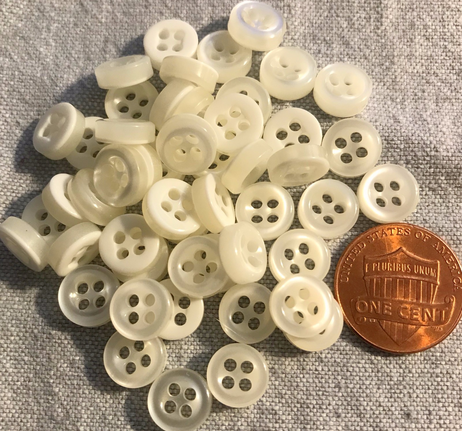 24 Small Thick Concave Cream Pearlized Plastic Sew-through Buttons 3/8 ...