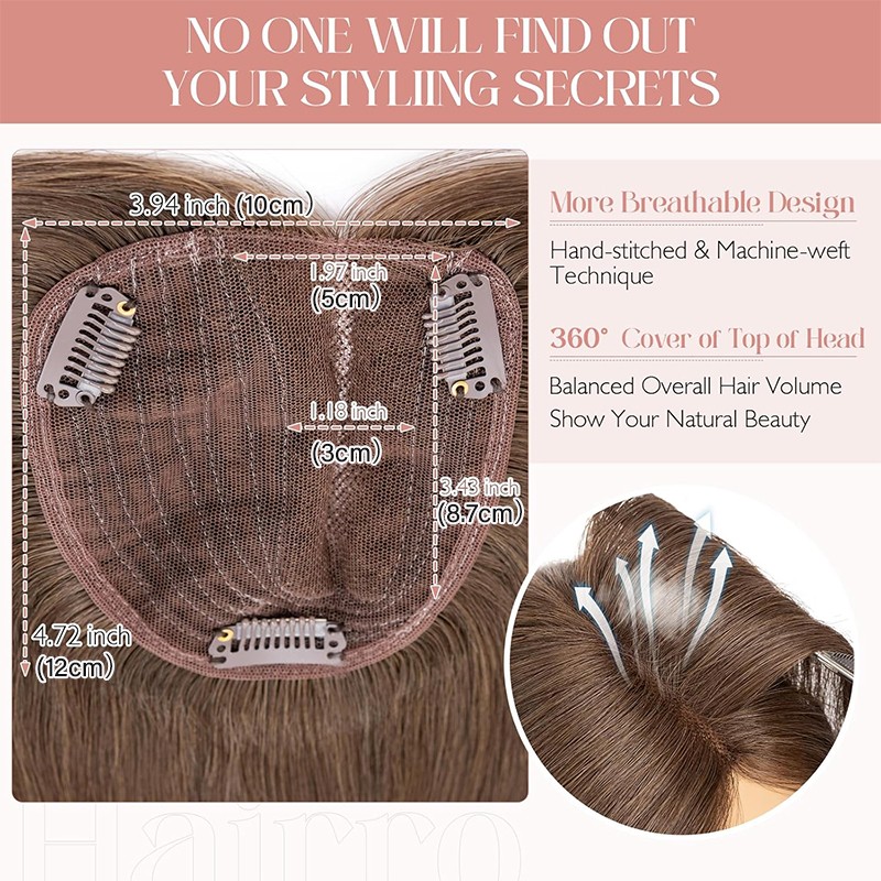 Topper Hairpiece Top Wiglet Women Toupee Clip In 100% Real Human Hair ...
