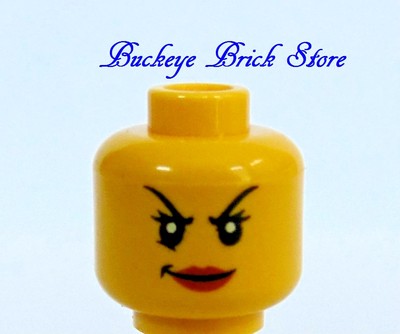 NEW Lego Female Minifig HEAD w/White Pupils Girl Yellow Headgear | eBay
