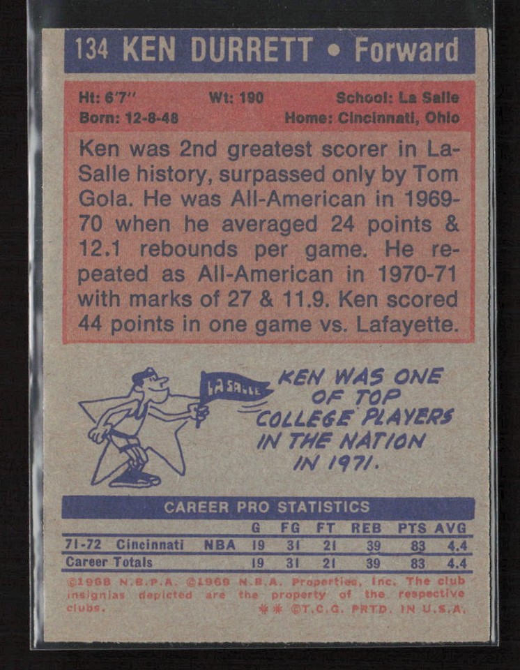 1972-73 Topps #134 Ken Durrett VG/EX | eBay