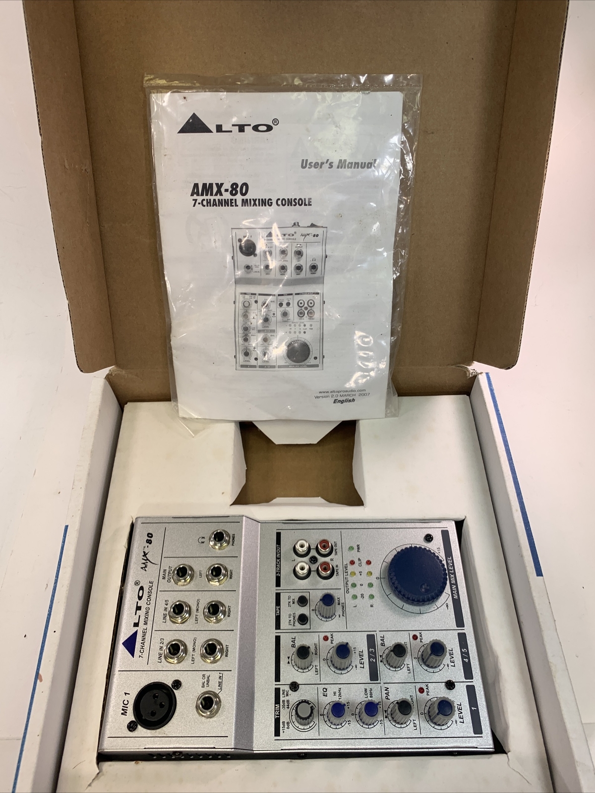 Alto AMX-80 7-Channel Mixing Console New In Box W/ Manual Missing Power ...