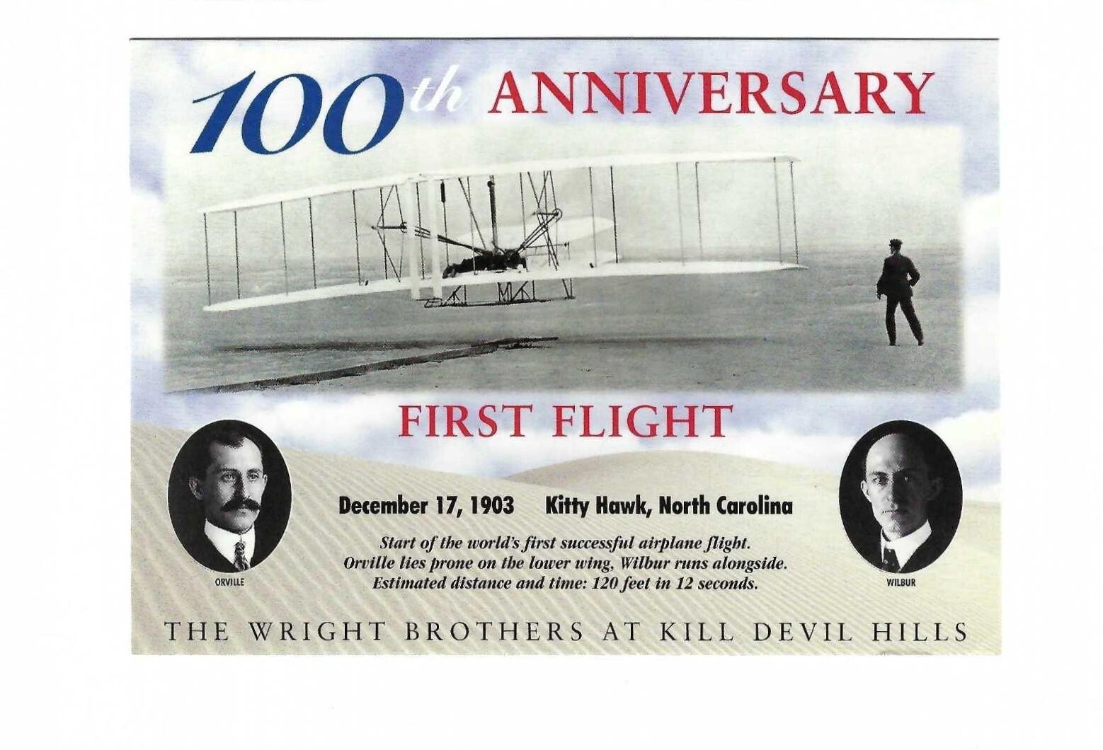 Wright Brothers First Flight 100th Anniversary Postcard Kill Devil ...