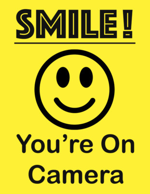 Smile You're on CCTV Camera Sign Adhesive Sticker Notice Warning Smiley ...