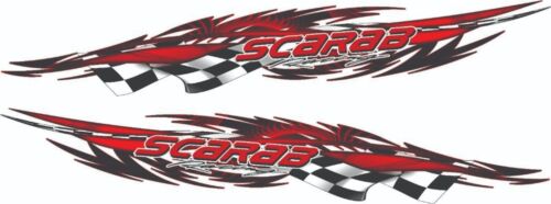 Vinyl Wrap Scarab Boat Auto Red checkered Flag Graphics Decals Stickers ...