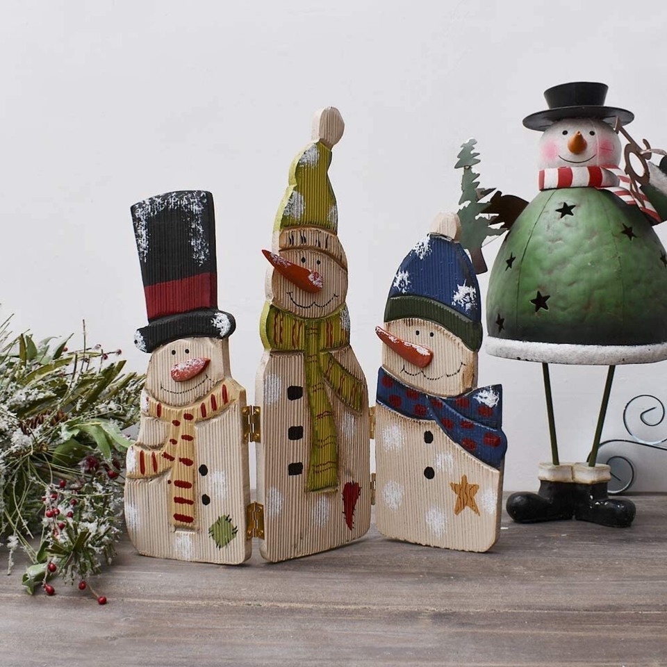 Wood Snowman Tabletop Decoration Triple Snowman Decorative Folding ...